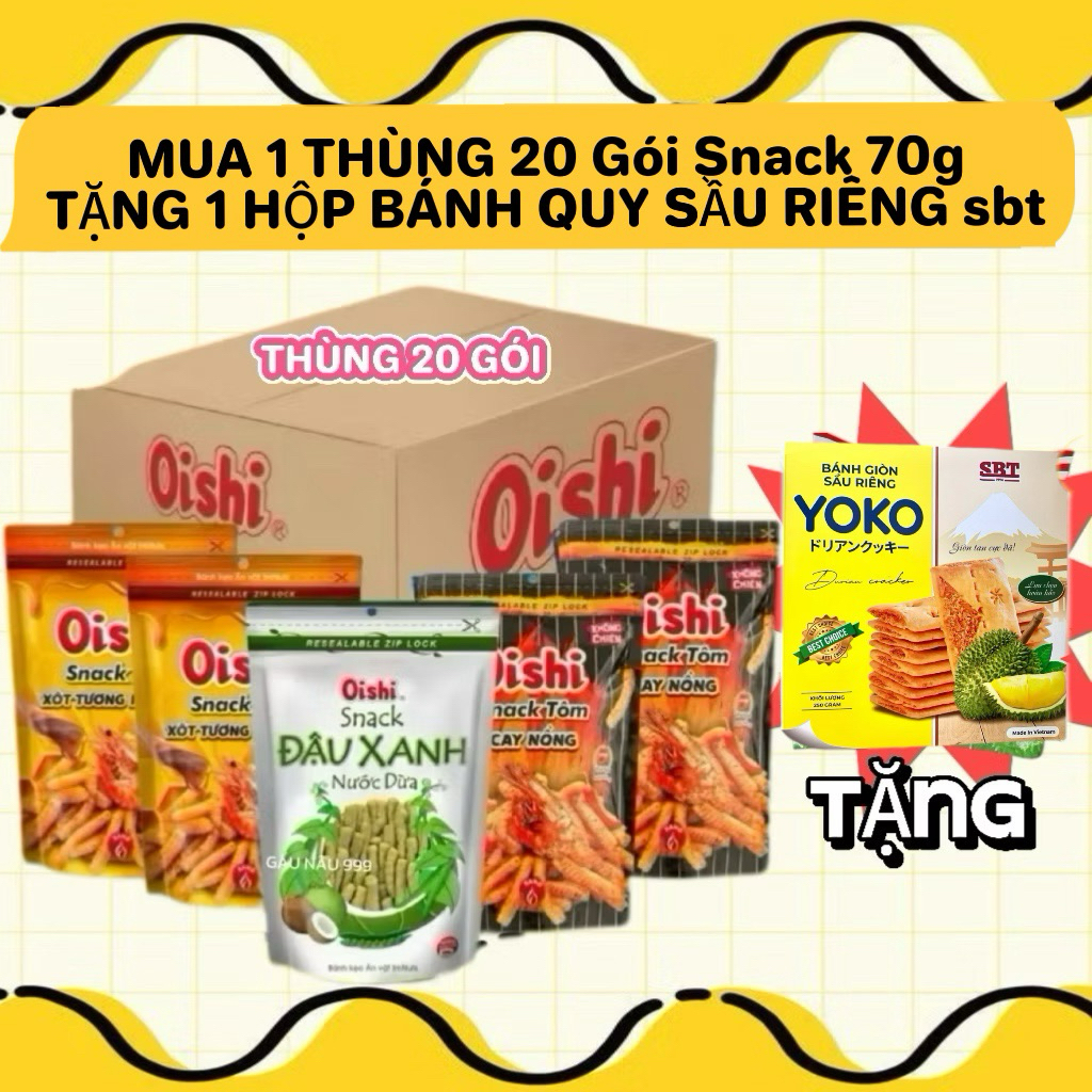[TẶNG 1 HỘP BÁNH QUY KHI MUA 1] THÙNG 20 gói Snack bim bim Oishi 70g ...