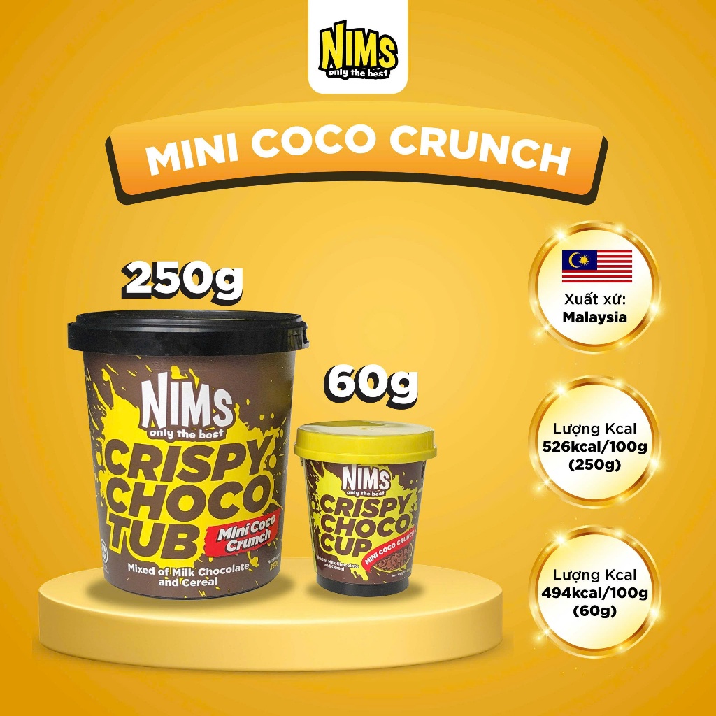 (HỘP NHỎ 60G) Sô cô la sữa Nims giòn tan chảy hạt khuyết Coco Crunch ...