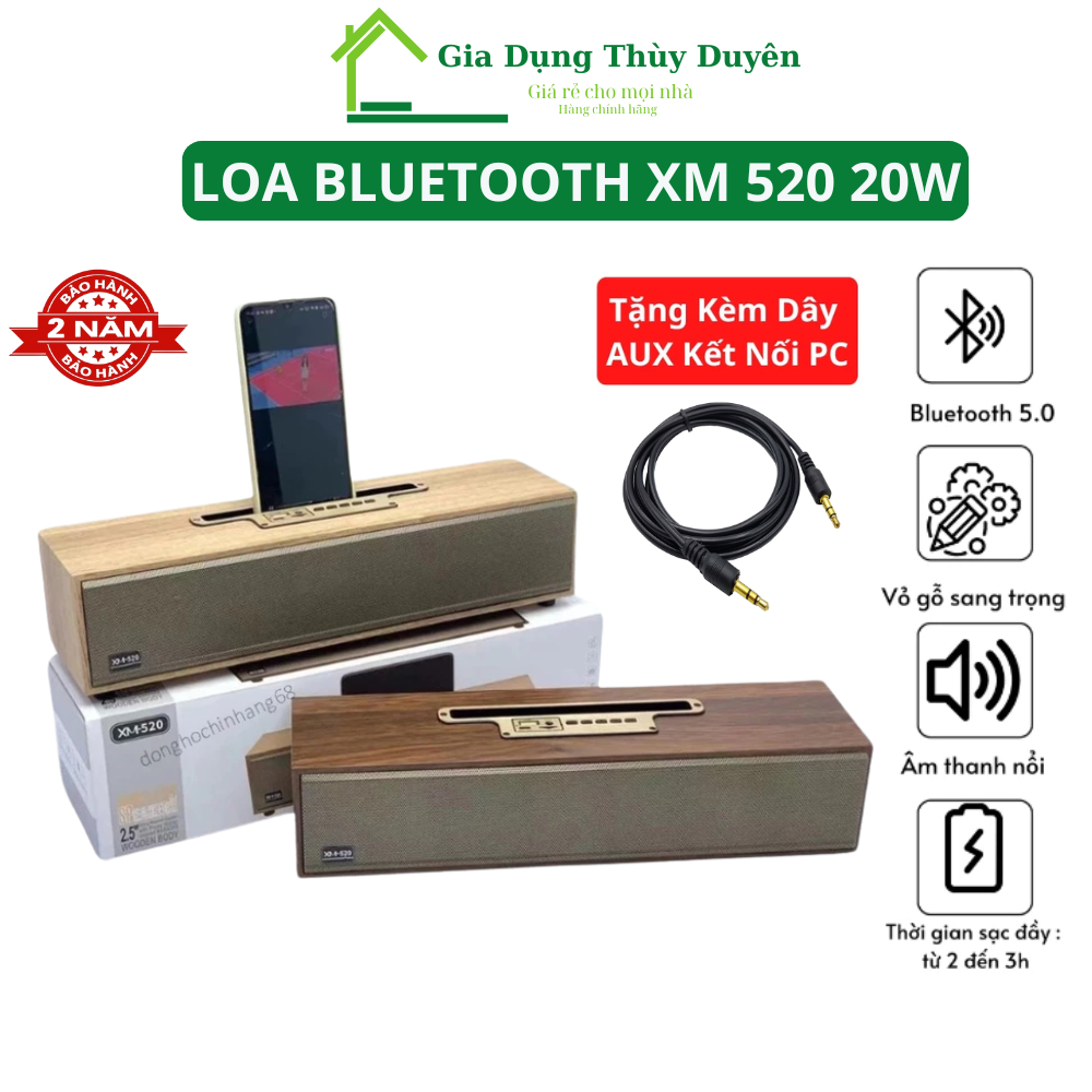 Loa Bluetooth XM 520 Bass Mạnh Công Suất 20W Siêu Trầm Thiết Kế Vỏ Gỗ Dạng Thanh Để Bàn Tặng AUX ...