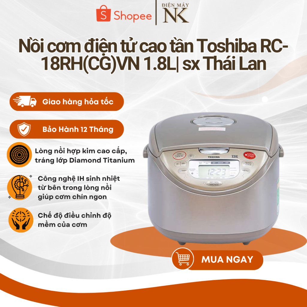 Nồi Cơm Điện Cao Tần Toshiba 1.8 Lít RC-18RH(CG)VN | sản xuất Thái Lan ...