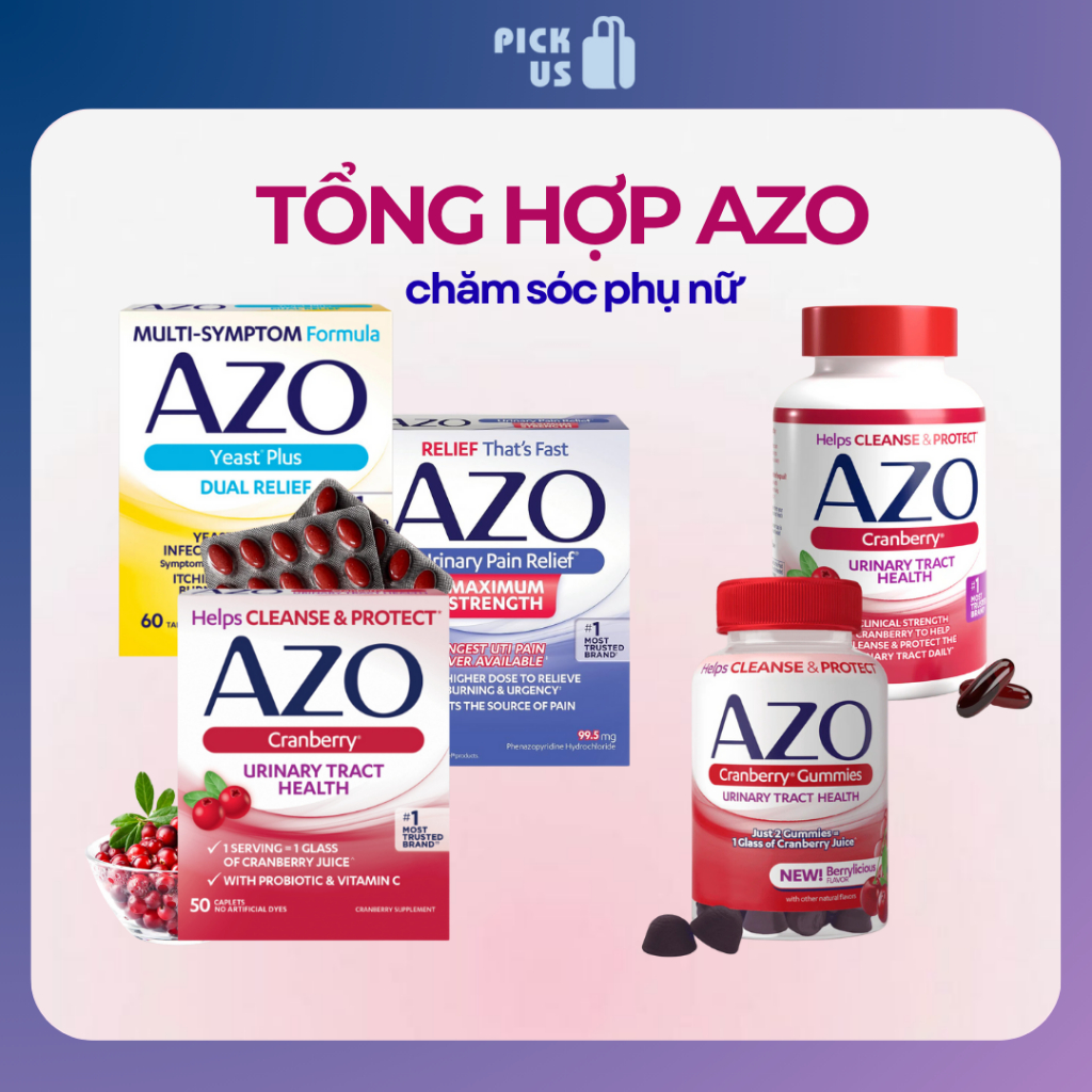 [Tổng hợp] Hỗ trợ sức khoẻ đường tiết niệu AZO Cranberry, AZO Yeast Plus, Azo Đỏ, Azo Vàng, Azo ...