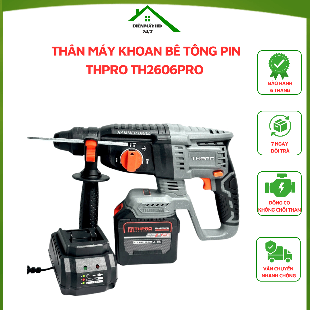 Máy Khoan Bê Tông Pin THPRO TH2606PRO Động Cơ Lõi Đồng Chân Pin Phổ ...