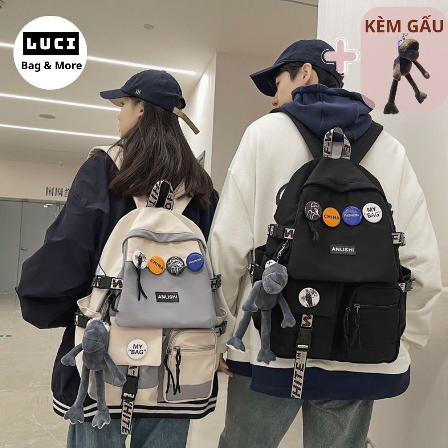 Balo đi học nam nữ basic Tặng Sticker thời trang Cặp đi học nam nữ tai gấu 2025 LUCI BAG đựng ...