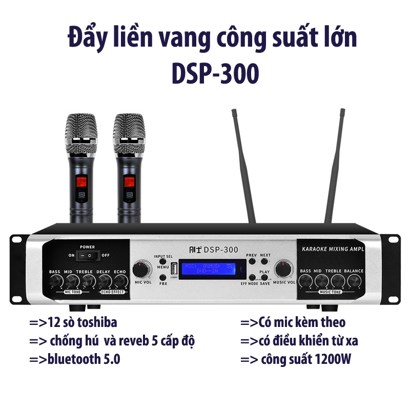 Đẩy liền vang kèm micro DSP-300, amly bluetooth, amply kèm vang cho sân ...