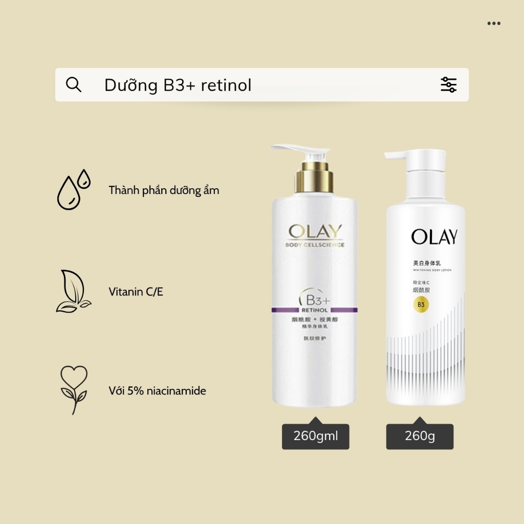 Dưỡng Thể Olay B3 retinol + VitaminC/E 260ml | Shopee Việt Nam