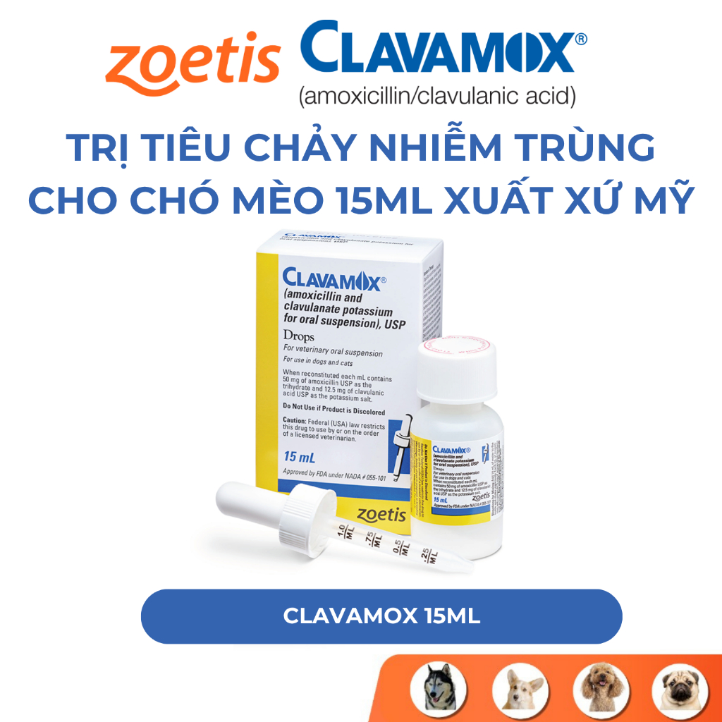 Clavamox Drops trị tiêu chảy hô hấp nhiễm trùng dễ uống 15ml | Shopee ...
