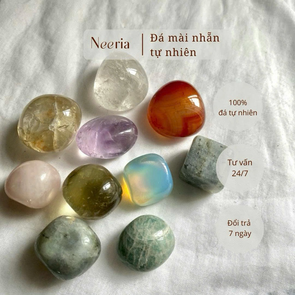 Neeria_ Đá mài nhẵn, thạch anh khói, Amethyst, Rose quartz, Obsidian, Strawberry quartz, Clear ...