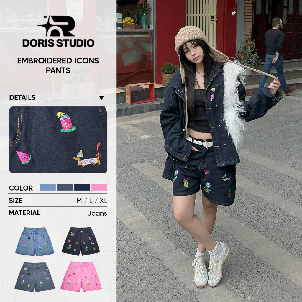 SHORT JEANS EMBROIDERY Pants sticker / Doris / form unisex | Shopee Việt Nam