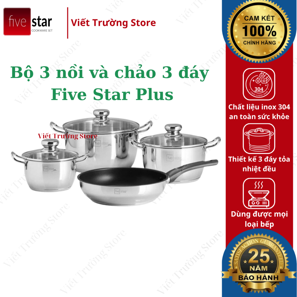 Bộ 3 Nồi Và Chảo Chống Dính 3 Đáy Inox 304 Fivestar Plus FPB4012, Bảo Hành 25 Tháng | Shopee ...