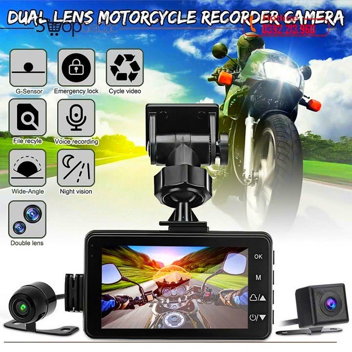 Camera Hành Trình Xe Máy 2 Mắt FHD 1080P IPS 3.0 Inch Night Vision/G ...