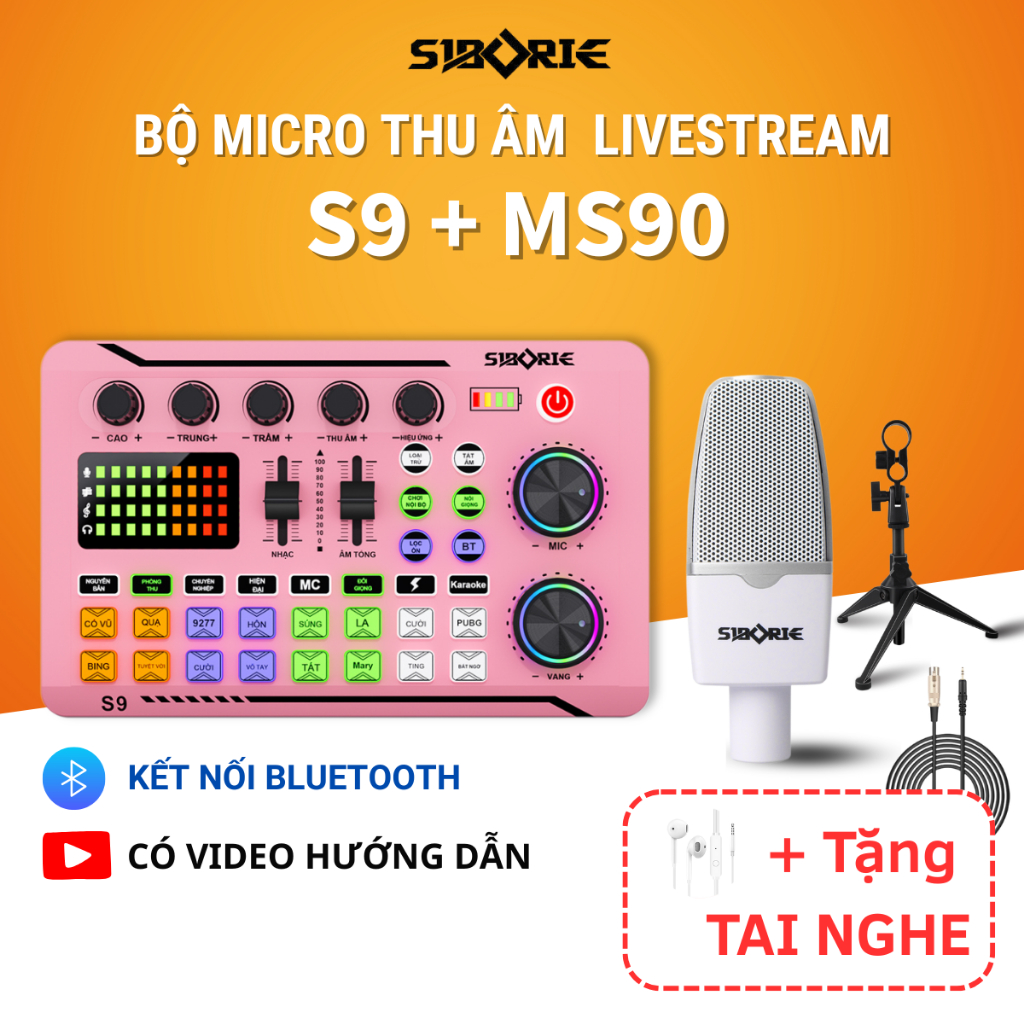 [Tặng Tai Nghe] Bộ Soundcard S9 + Mic MS90 - Card Âm Thanh Hát ...