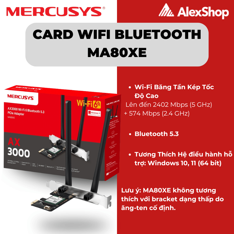 [AX3000] Card Wifi 6-Bluetooth PCIE Mercusys MA80XE Băng Thông AX3000 ...