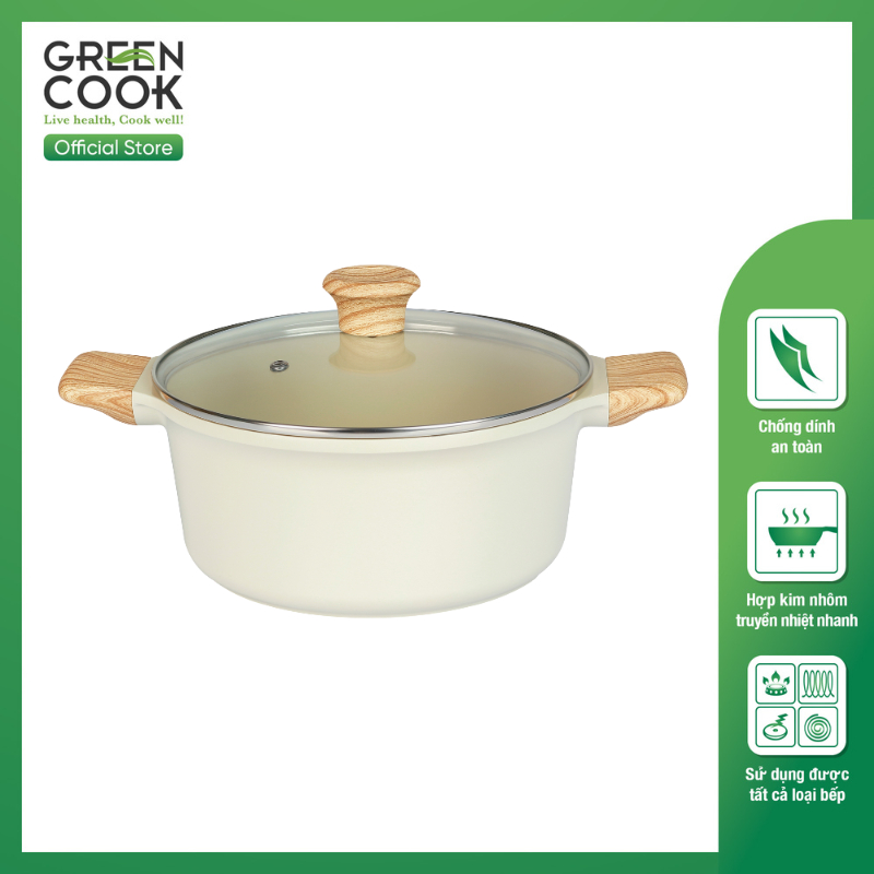 Nồi đúc men gốm Green Cook IVORY chông dính PFOA free - Dùng cho mọi ...