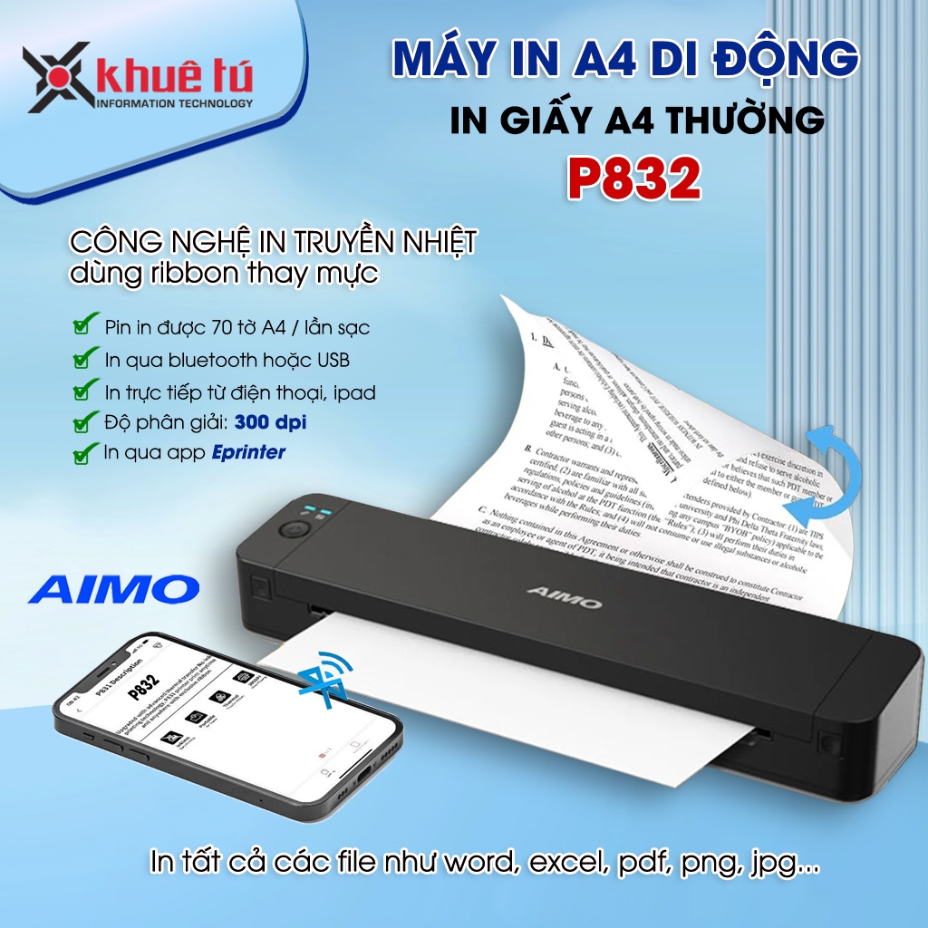 Máy In Di Động Tài Liệu P832 - In giấy A4 thường - Kết nối Bluetooth in ...