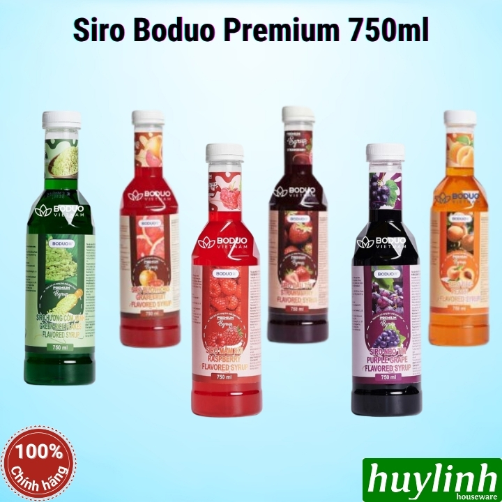 Premium 750ml - Siro Boduo - Dâu tây - Đào - việt quất - bưởi hồng - vải - cốm xanh - mâm xôi ...