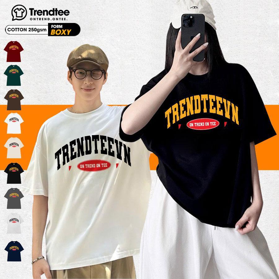 Áo thun boxy local brand in logo Trendtee, vải cotton cao cấp form boxy rộng ngang, tay ngắn ...
