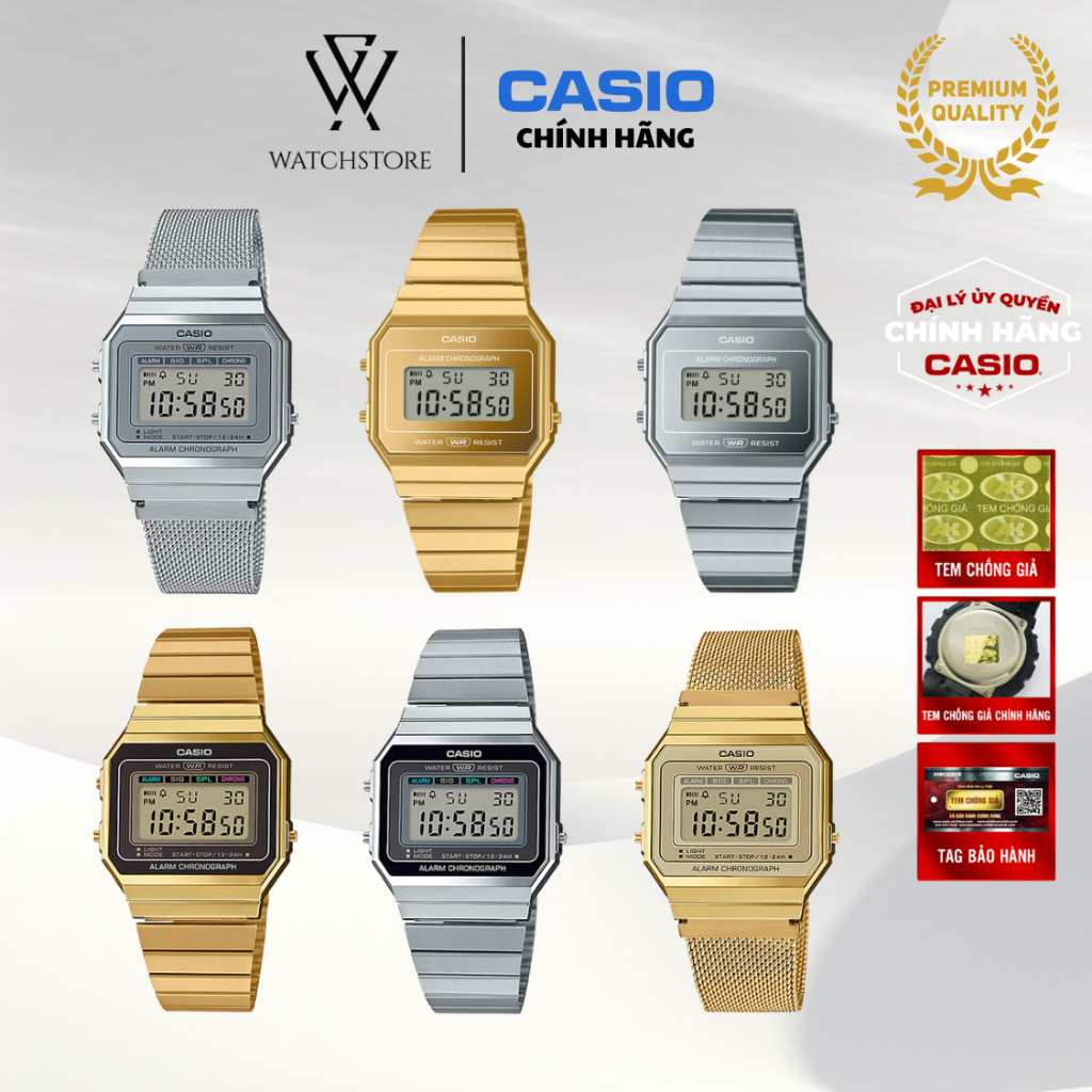 Đồng Hồ Casio Unisex A700 Dây Kim Loại Cao Cấp Mặt Kính Khoáng 35.5mm ...