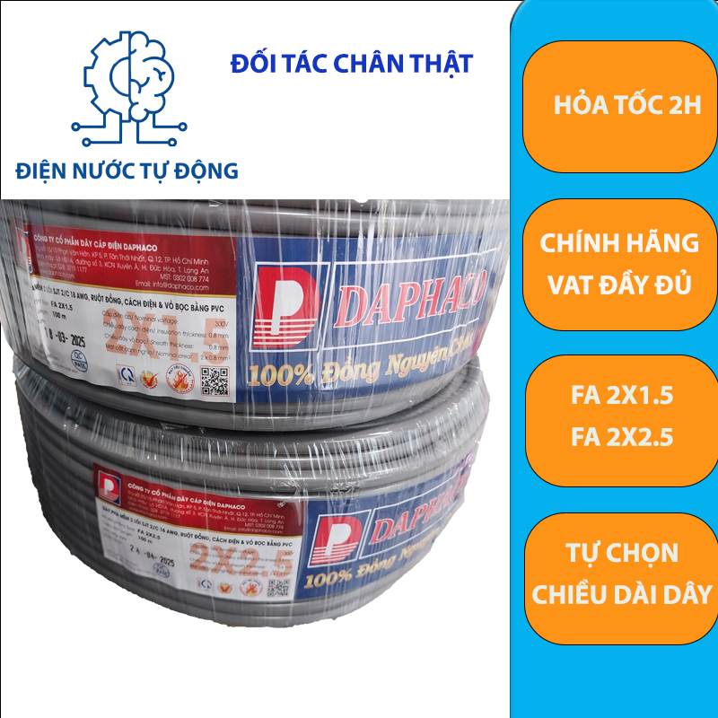 [ HỎA TỐC ] Dây điện Daphaco lõi đồng 100% – FA 2X1.5 / FA 2X2.5 bọc xám [ Giá bán theo m ] Cáp ...