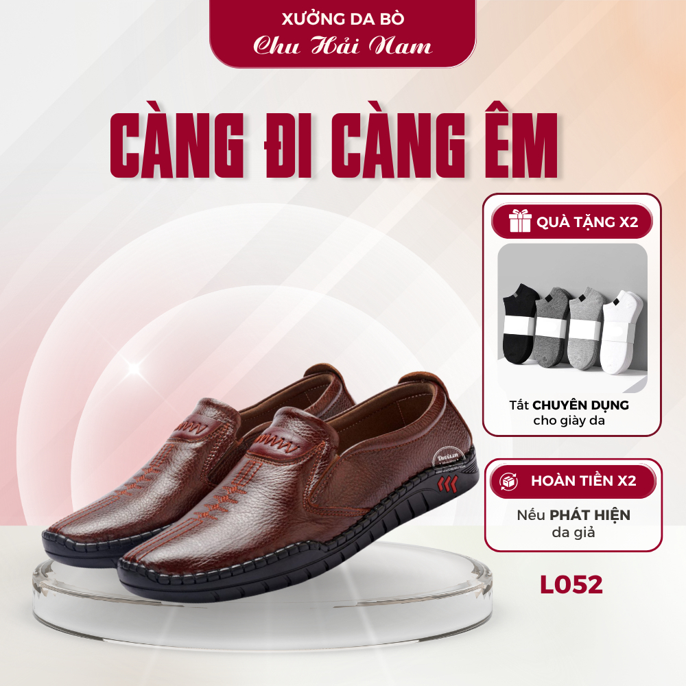 L052 Giày Lười Da Bò Thật 100%, Giày Da Đế Khâu Bằng Cao Su Nguyên Khối Mềm Mại Đi Mưa Không ...