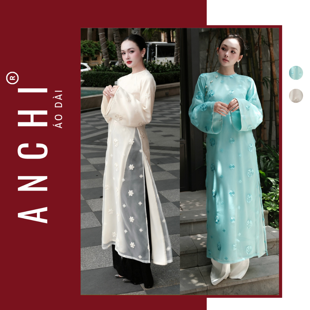 Áo Dài Cách Tân Nguyệt Linh Dáng Suông, Chất Vải Tơ Thêu Họa Tiết Hoa, Tay Dài 2 Lớp - Áo Dài ...