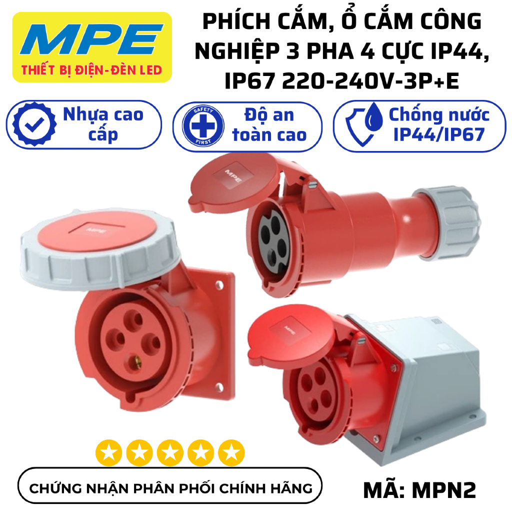 Phích cắm, Ổ cắm công nghiệp 3 pha 4 cực IP44, IP67 MPE 220-240V-3P+E Seri MPN2 | Shopee Việt Nam