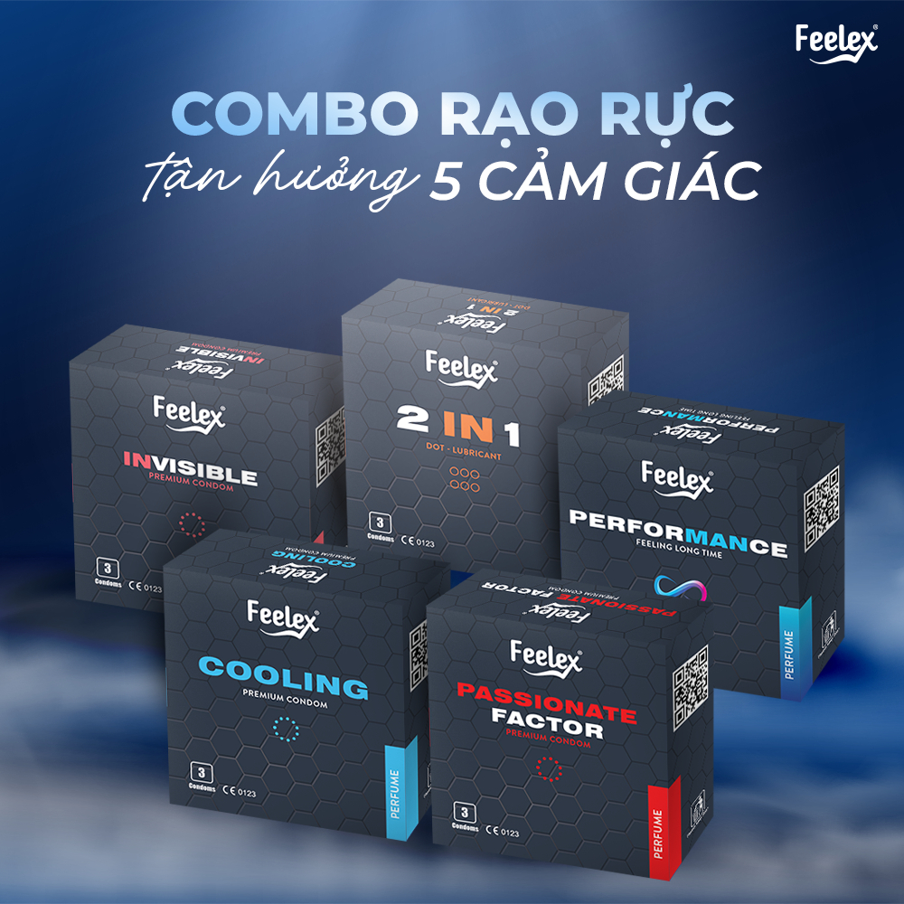 Combo 5 hộp bao cao su Feelex siêu mỏng, nhiều gel bôi trơn - 15 chiếc bcs | Shopee Việt Nam