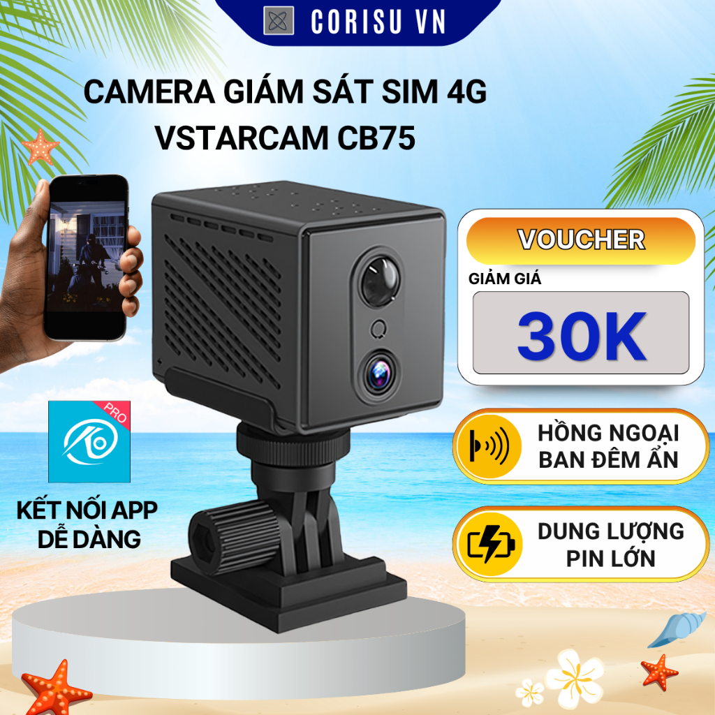 Camera giám sát VSTARCAM CB75 lắp sim 4G, thiết kế nhỏ gọn, góc quay rộng, hồng ngoại ban đêm rõ ...