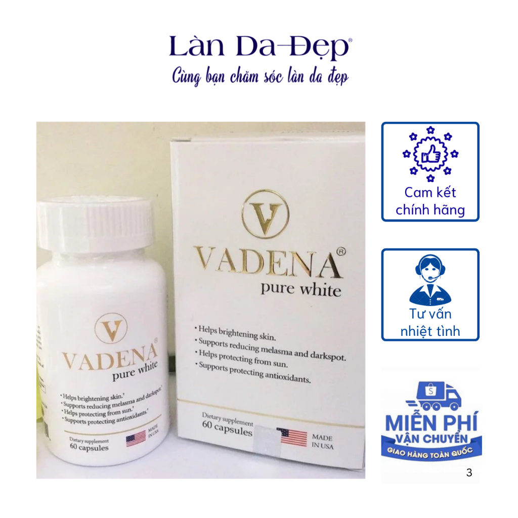 Viên uống Vadena Pure White chống nắng sáng da giảm nếp nhăn ngừa lão ...