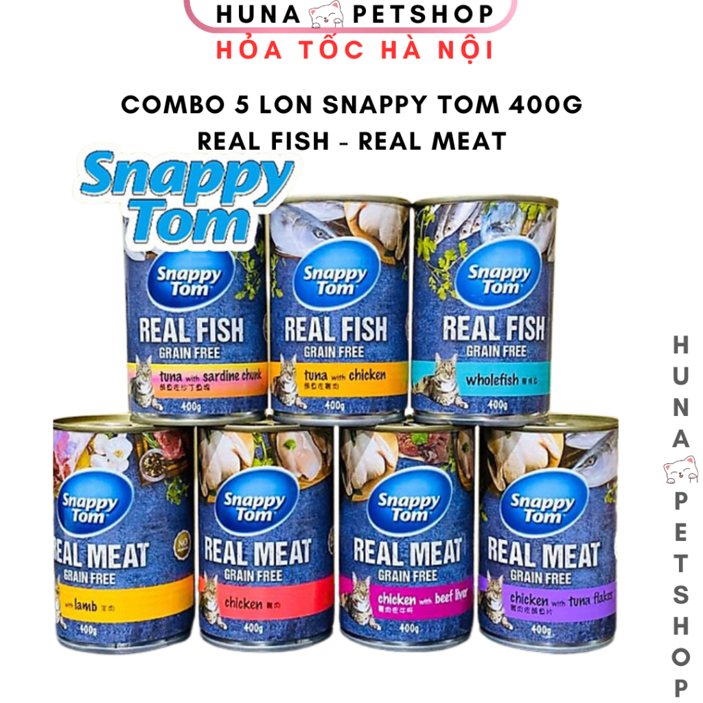 [COMBO 5 LON] Pate Snappy Tom cho mèo – Lon 400gr - Huna | Shopee Việt Nam