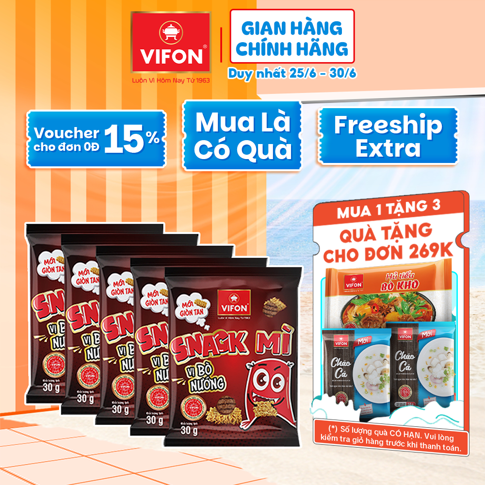 [VOUCHER 15%] Set 5 gói Snack Mì vị Bò Nướng/ Hải Sản/ Phô Mai VIFON ...
