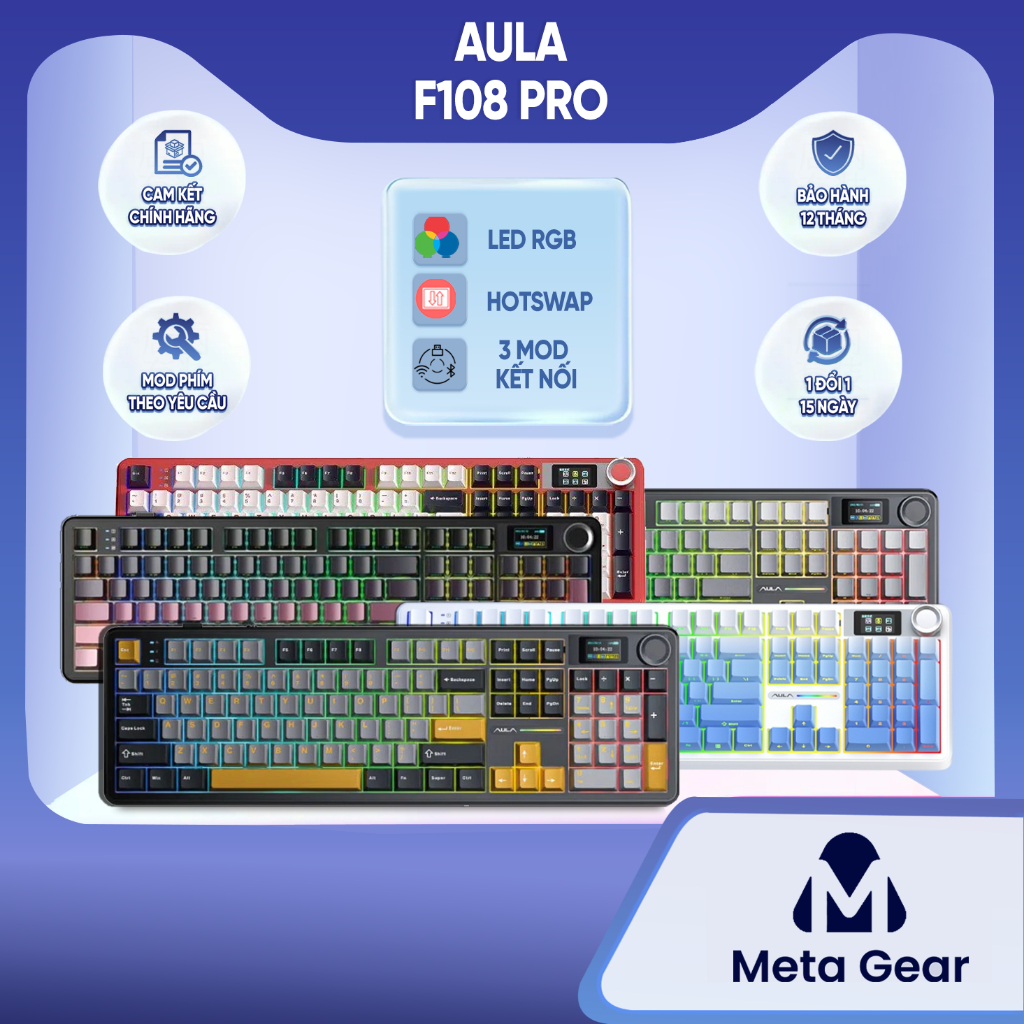 [CHÍNH HÃNG] Bàn phím cơ Aula F108 & F108 Pro - Bàn phím Bluetooth, 3 ...