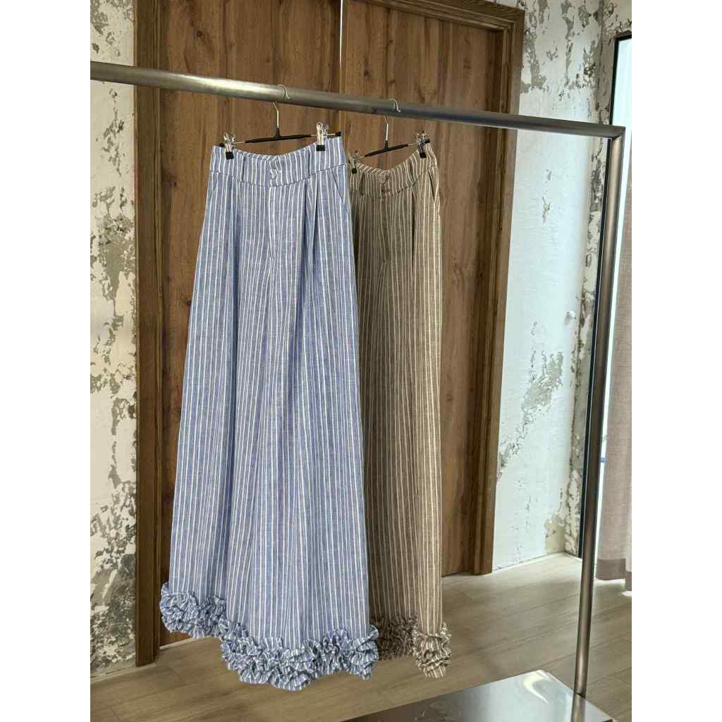 Kuchimachic - [Coral Pants] Quần suông ống rộng màu kẻ sọc gấu bèo nhún ...