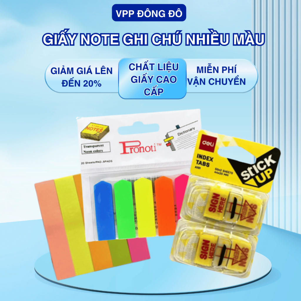 Giấy Note Ghi Chú Nhiều Màu, Giấy Nhớ Phân Trang Duckey, Pronoti, Sign here Deli Chính Hãng ...