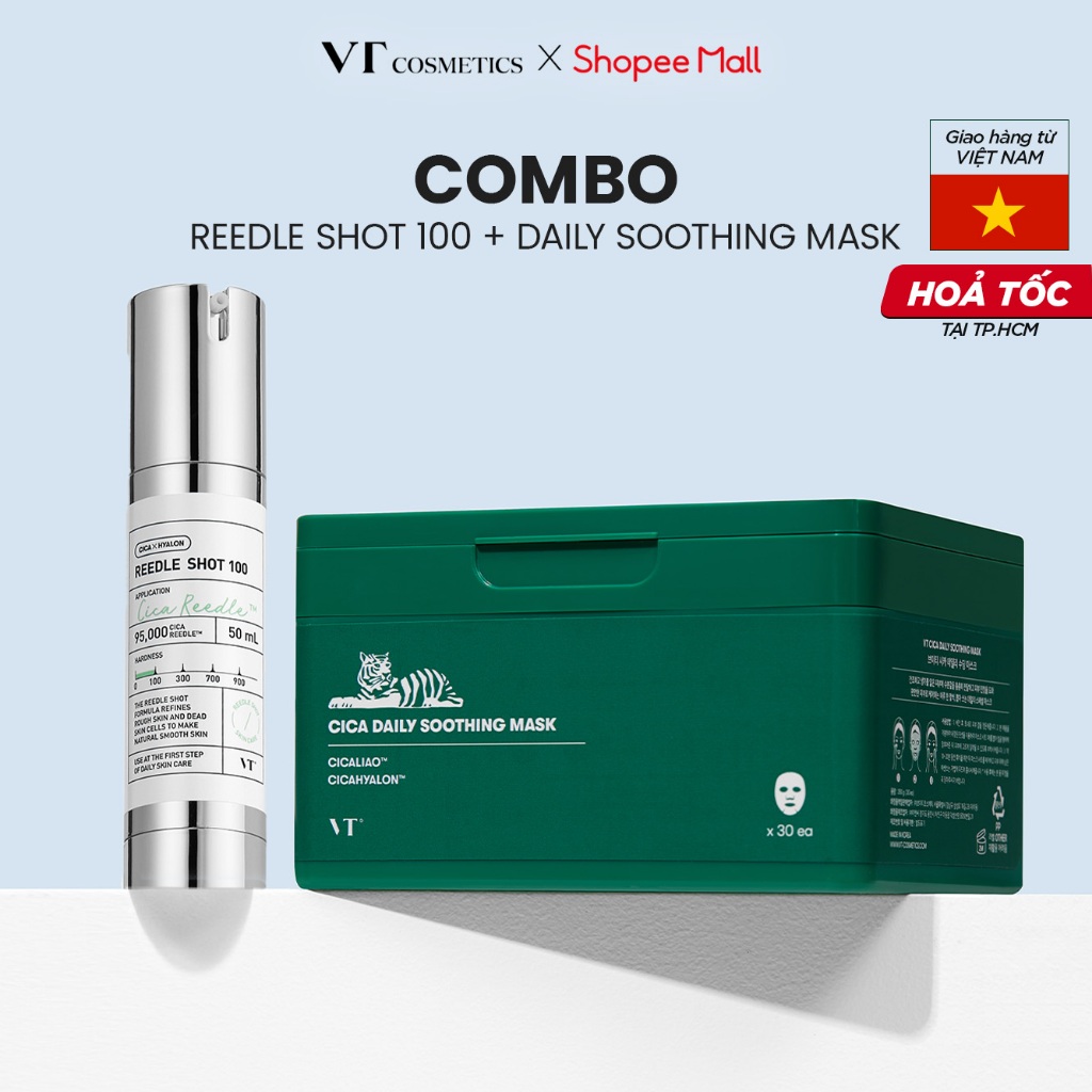 [Combo] Tinh chất Vi kim VT REEDLE SHOT 100 & Hộp mặt nạ dưỡng da VT CICA DAILY SOOTHING MASK ...