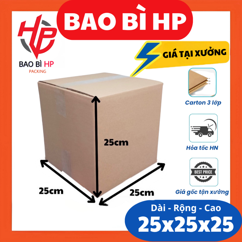 25x25x25 - COMBO 50 Hộp Carton Đóng Hàng - BAO BÌ HP | Shopee Việt Nam