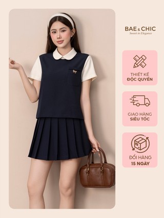 Set váy áo tiểu thư Bae Chic cổ sen tay ngắn thanh lịch phong cách Hàn ...