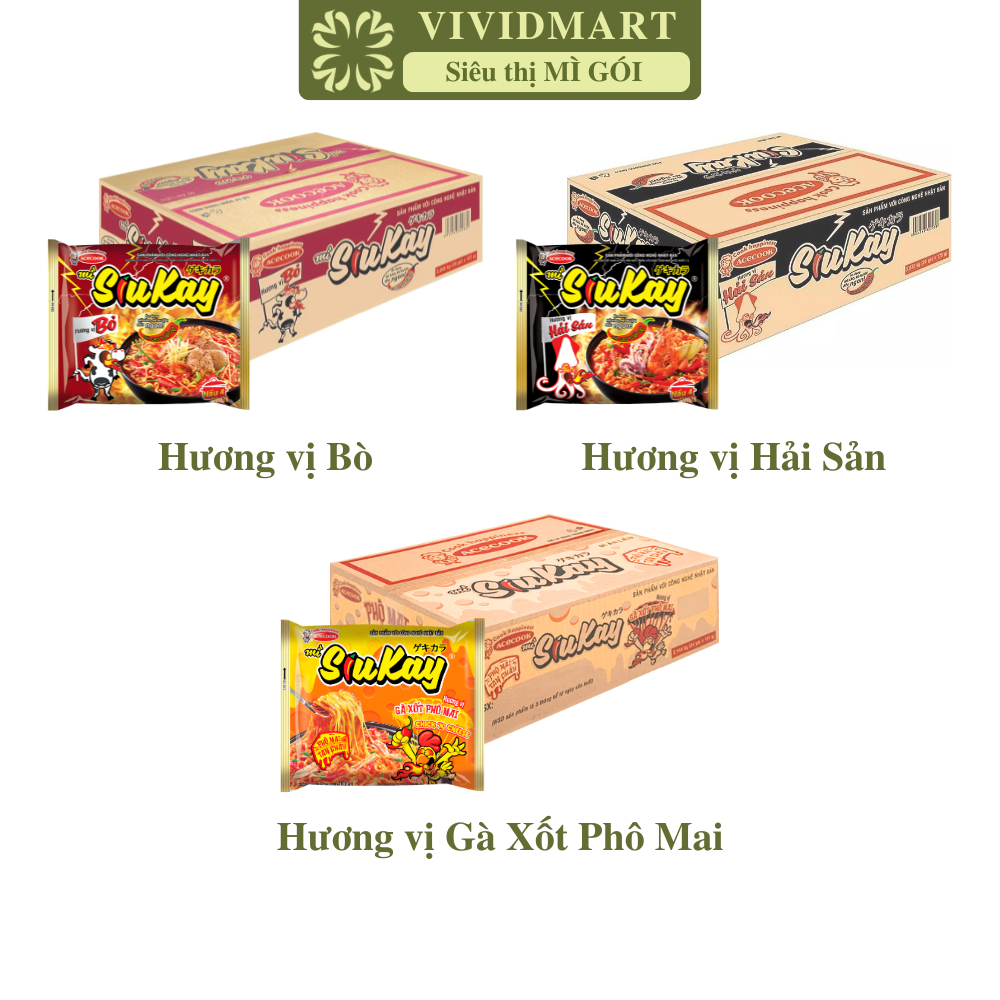[THÙNG24GÓI] - ACECOOK - Mì Siukay 3 vị: Hải sản, Bò, Gà xốt phô mai ...