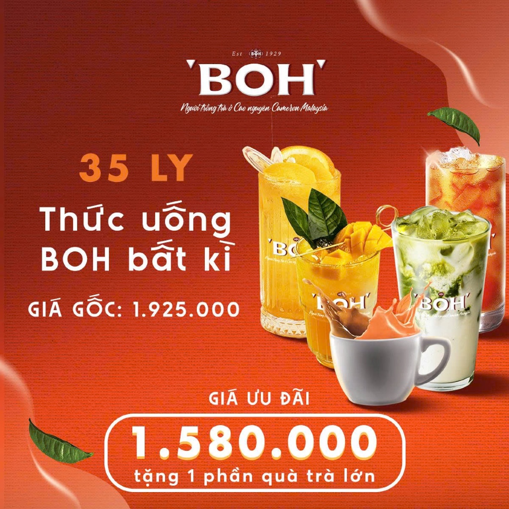 Voucher 35 Ly Thức uống BOH bất kỳ - Voucher for 35 Cups of any BOH ...