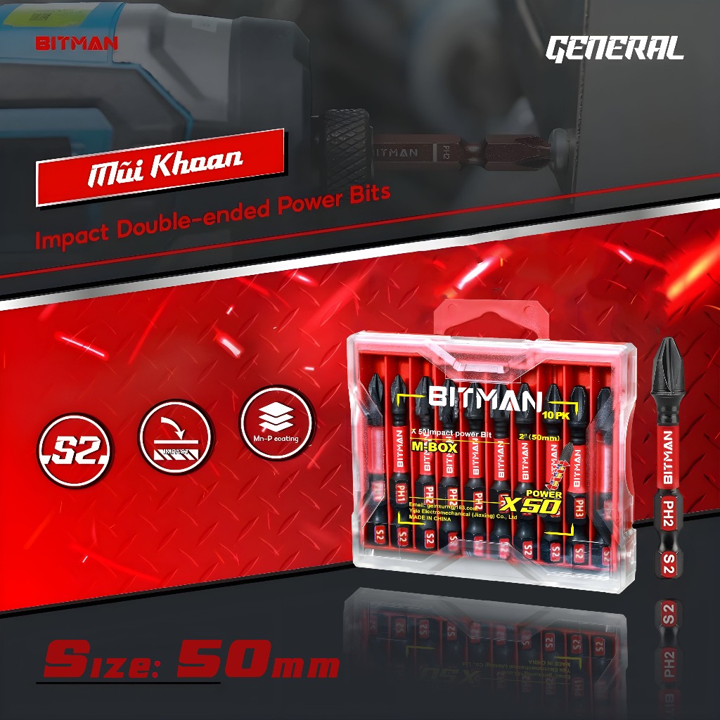 Mũi khoan 1 đầu Bitman Pro 50mm – giải pháp tối ưu cho công việc khoan, bắt vít chính xác và bền ...