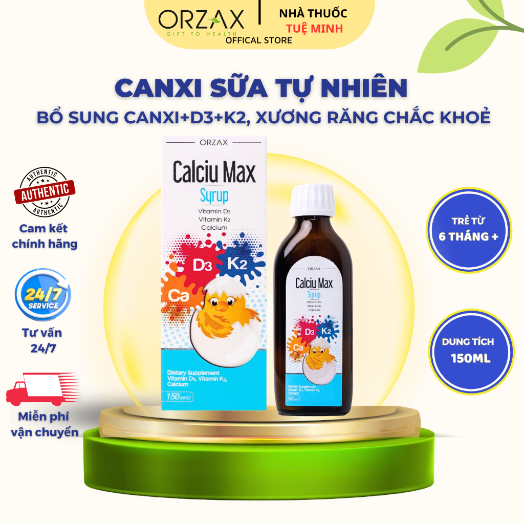Canxi hữu cơ Orzax Calciu Max Syrup - Bộ sung canxi, D3, K2MK7 cho bé phát triển chiều cao ...