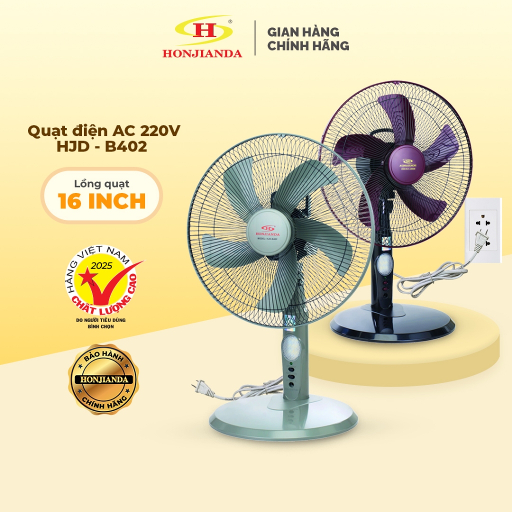 Quạt điện để bàn Honjianda, Quạt để bàn B403, 5 cánh, công suất 20W, 3 chế độ gió, tích hợp cổng ...