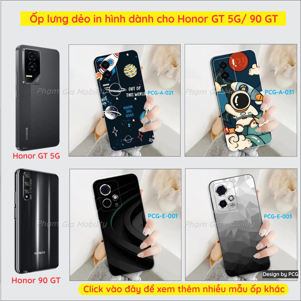 Ốp lưng Honor GT 5G/ 90 90GT dẻo đen, trong in hình phi hành gia, công nghệ..., nhiều mẫu thiết ...
