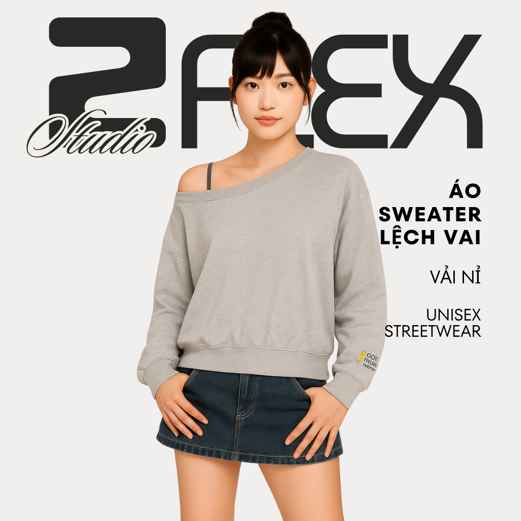 Áo sweater boxy ZFLEX form rộng kiểu dáng lệch vai phong cách Ulzzang chất vải nỉ dày dặn AZG06 ...