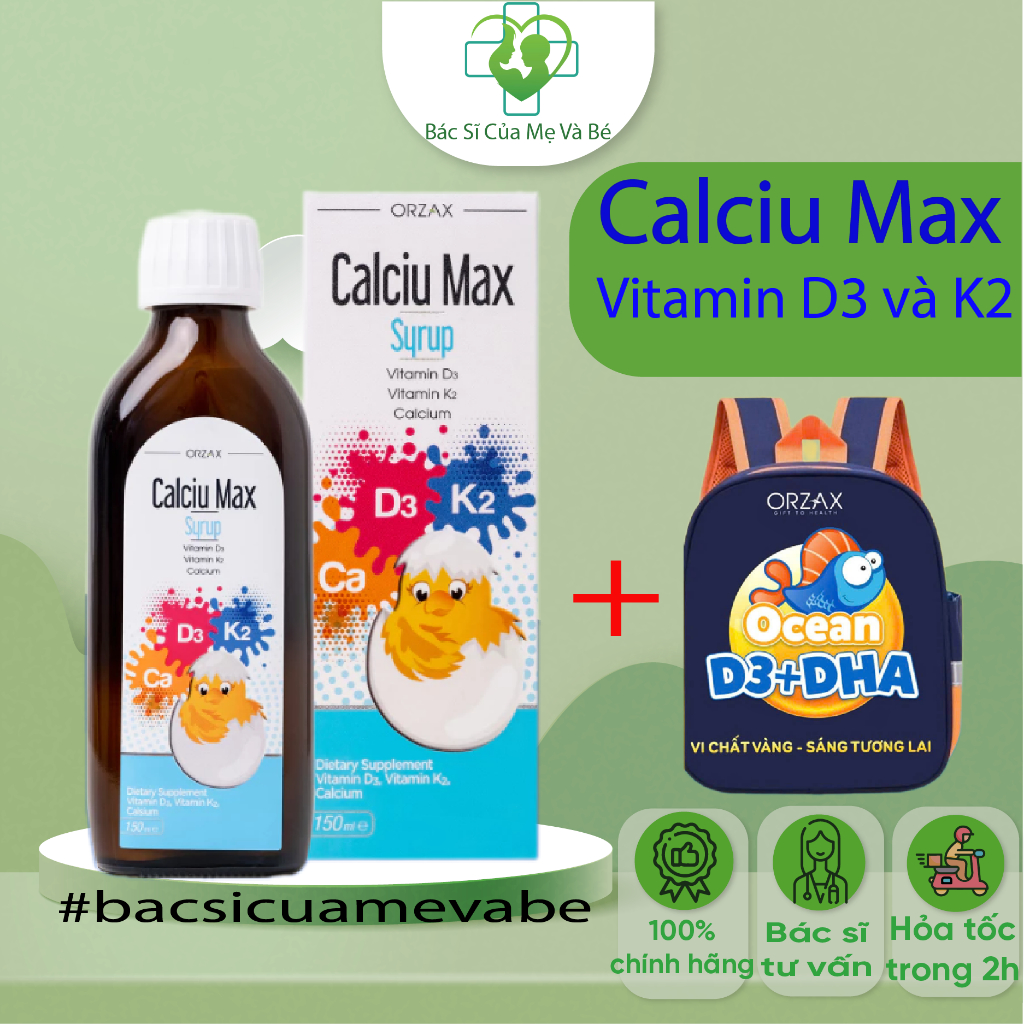 Canxi hữu cơ Orzax Calciu Max Syrup - Bổ sung canxi, D3, K2MK7 cho bé phát triển chiều cao ...