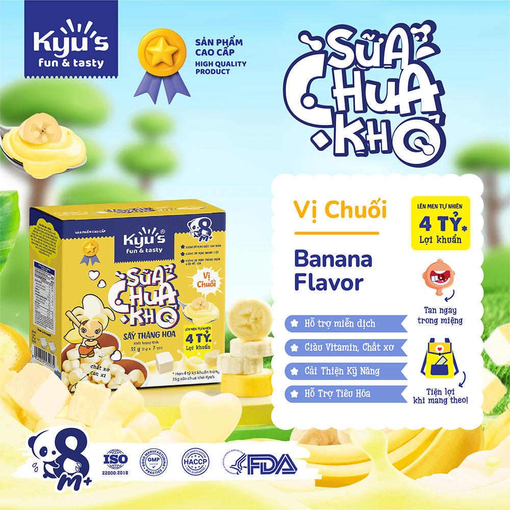Sữa Chua Khô Kyu's 35g - Vị Chuối - Sấy thăng hoa - Hỗ trợ tiêu hóa, ngừa biếng ăn | Shopee Việt Nam