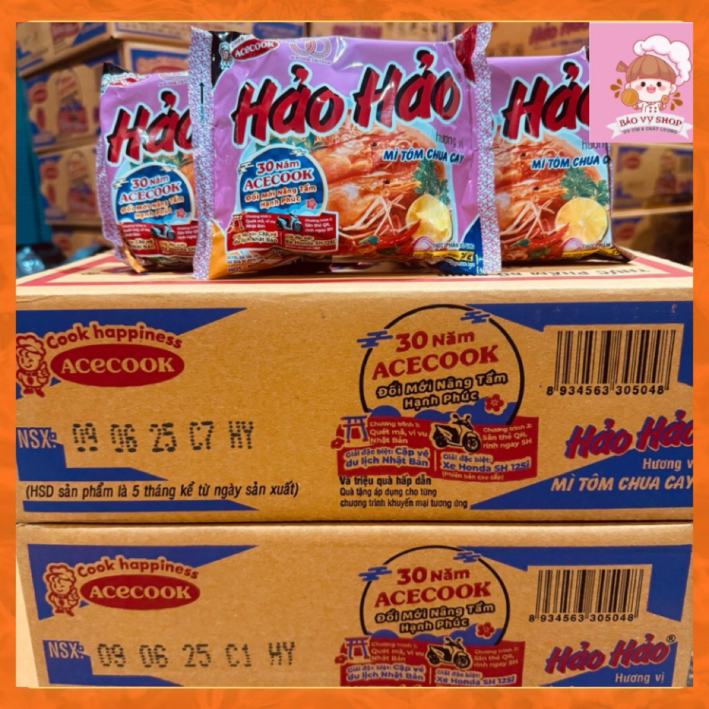 Thùng Mì Tôm 30 Gói Hảo Hảo chua cay,75gam ,thiếu gói muối mỡ(Lưu ý ko ...
