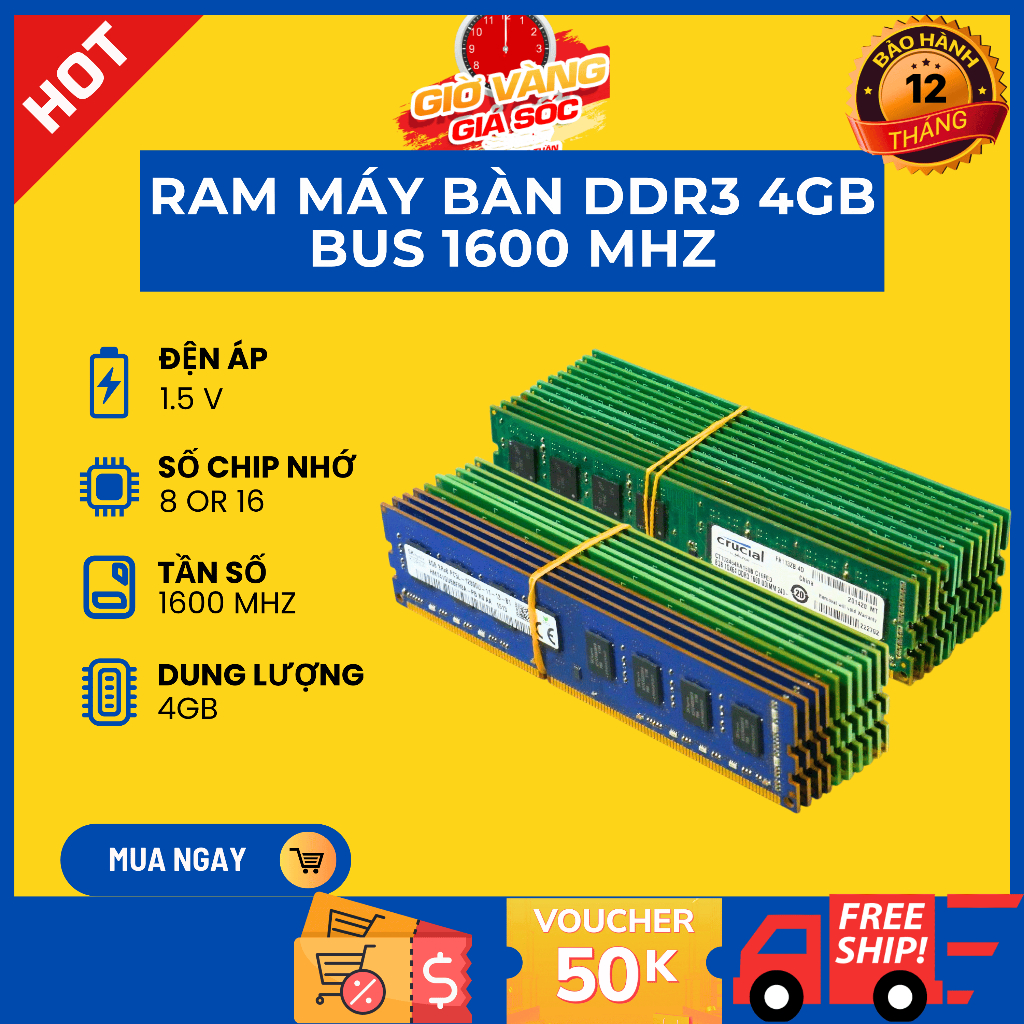 RAM Máy Bàn DDR3 4GB Bus 1600 – Tháo Máy Zin, Cắm Là Nhận, Bảo Hành 12 ...