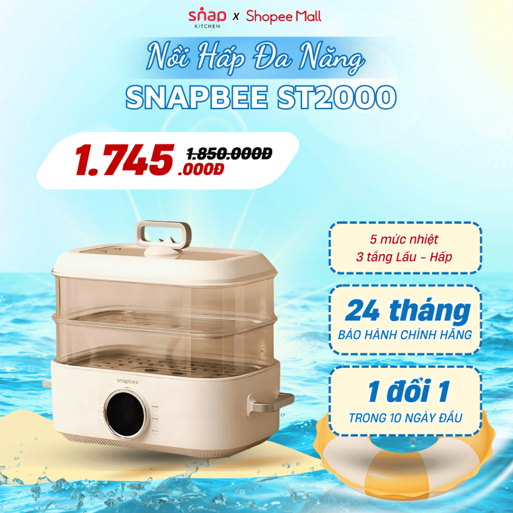 Nồi Hấp Lẩu Điện 3 Tầng 20L SNAPBEE ST2000_5 Mức Nhiệt_Kháng Khuẩn ...