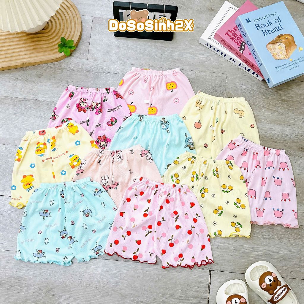 Combo 5-10 quần đùi chục bèo BÉ GÁI thun tăm lạnh mềm mát họa tiết mùa hè 4-15kg dososinh2x ...