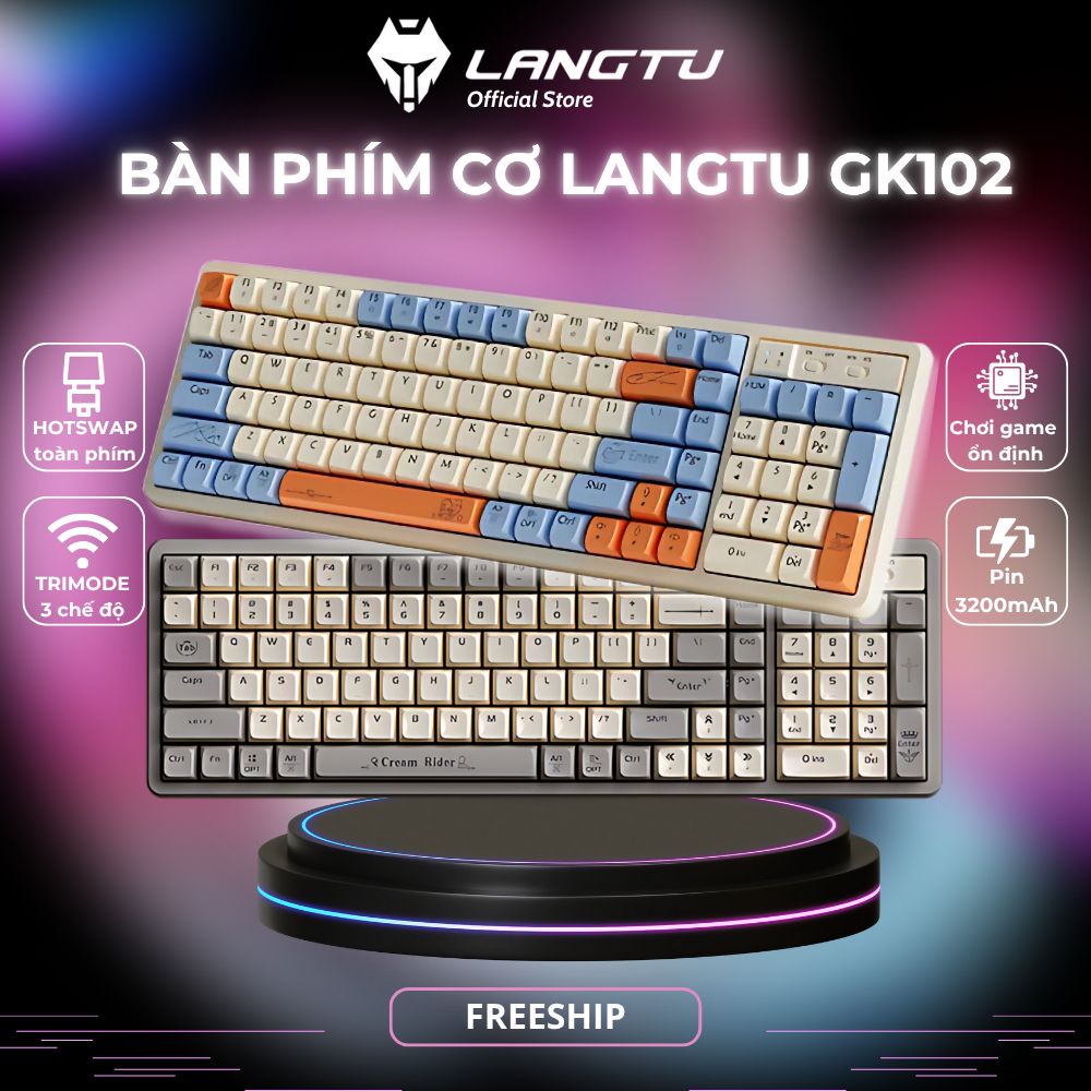 Bàn Phím Cơ HOTSWAP Không dây, bluetooth LANGTU GK102 GoldenSwitch, Bàn phím cơ 3 mode cao cấp ...